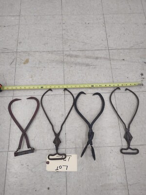 4 ANTIQUE OLD VINTAGE LARGE HEAVY ICE BLOCK CARRIER TONGS | eBay