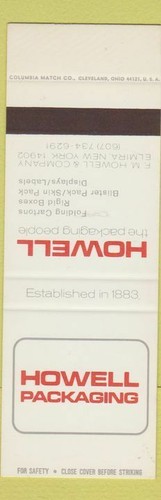 Matchbook Cover - Howell Packaging Elmira NY SAMPLE | eBay