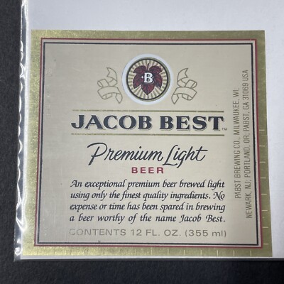 Vintage 1980s Jacob Best Premium Light UNUSED Paper Label Portland OR ...