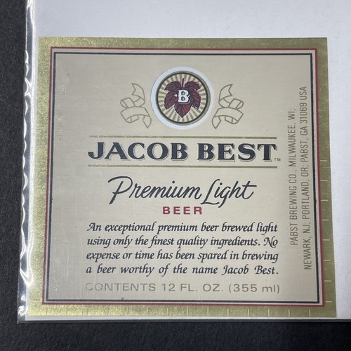 Vintage 1980s Jacob Best Premium Light UNUSED Paper Label Portland OR ...