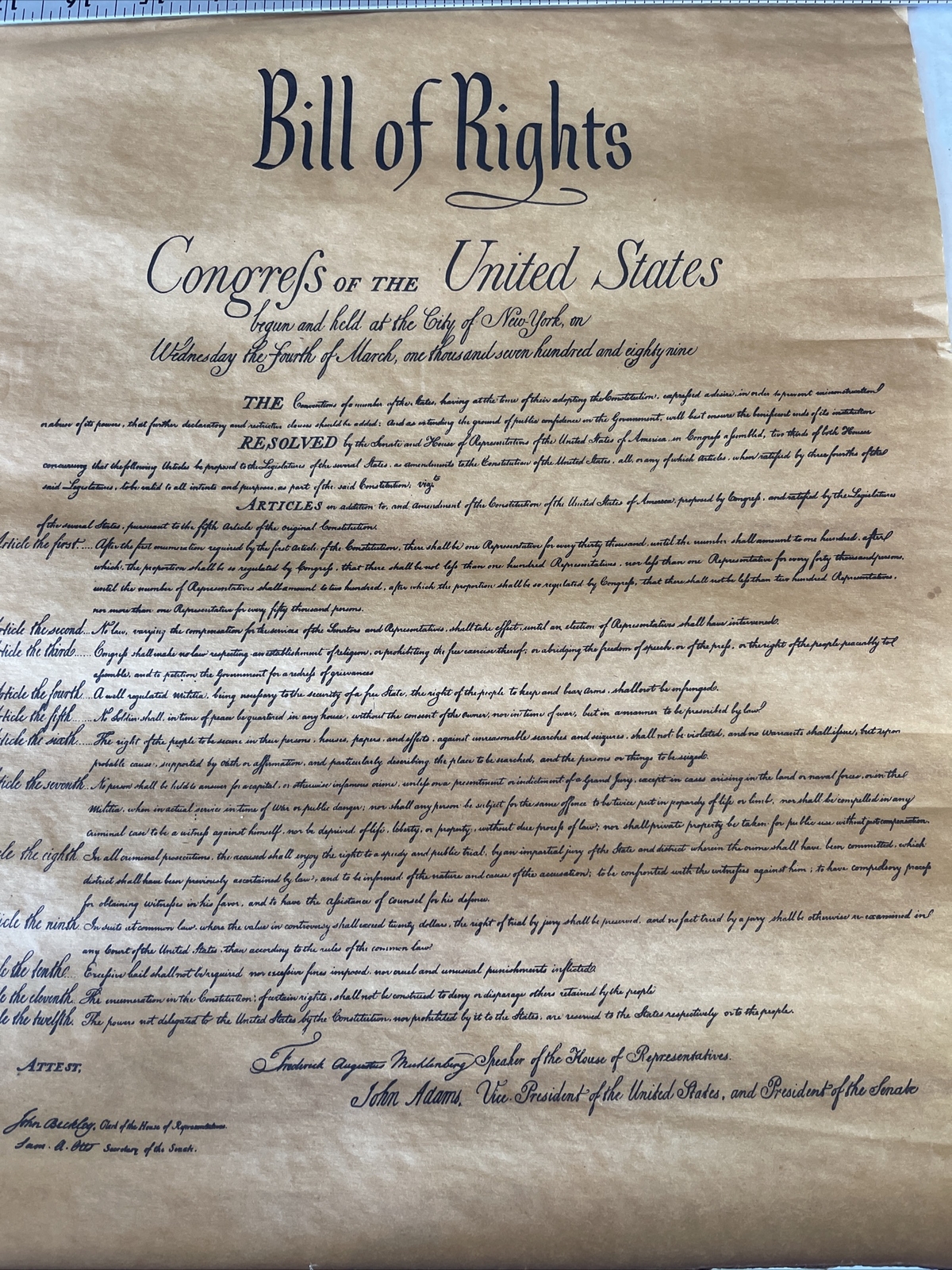 Vintage Bill Of Rights Congress Of The United States On Parchment Paper ...