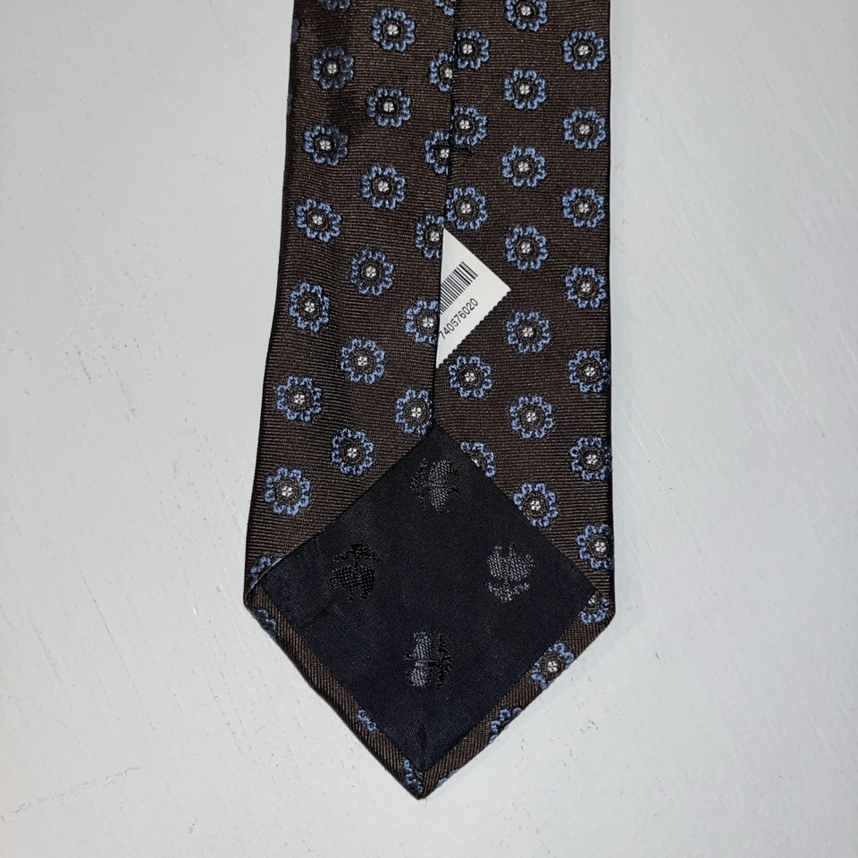 Brooks Brothers Tie Pure Silk Chocolate Brown Blue Floral Flowers New W ...
