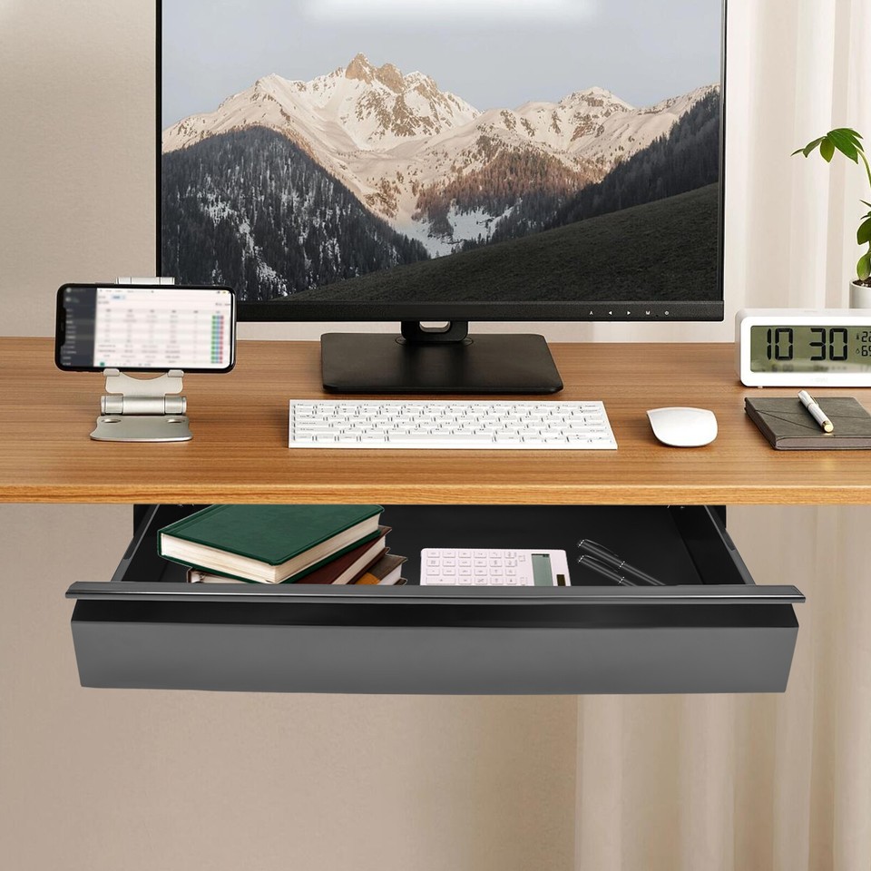 22” Black Space Saver Sliding Under Desk Storage Drawer Pull-out Drawer ...