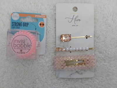 Lot of 2 Hair Accesories: 1 Hive Rose Gold Barrettes + Invisi Bobble ...