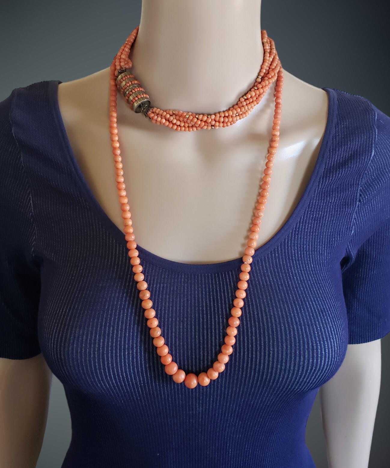 14K Victorian Salmon Coral Torsade Choker Necklace 71 Grams | eBay
