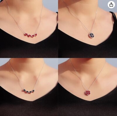 SS Rose Gold Convertible Love Necklace Heart Magnet & Four Leaf Clover ...