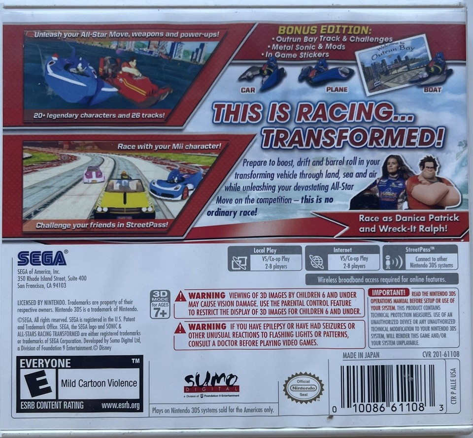 Sonic & All-Stars Racing Transformed -- Bonus Edition (Nintendo 3DS ...