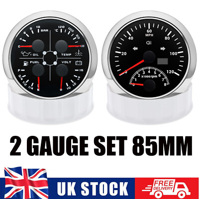 2 Gauge Set 85mm Black GPS Speedometer 0-120MPH Tachometer With 85mm ...