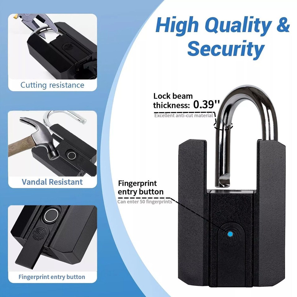Smart Waterproof Bluetooth Fingerprint Padlock Locker Lock W/ 2 Keys ...