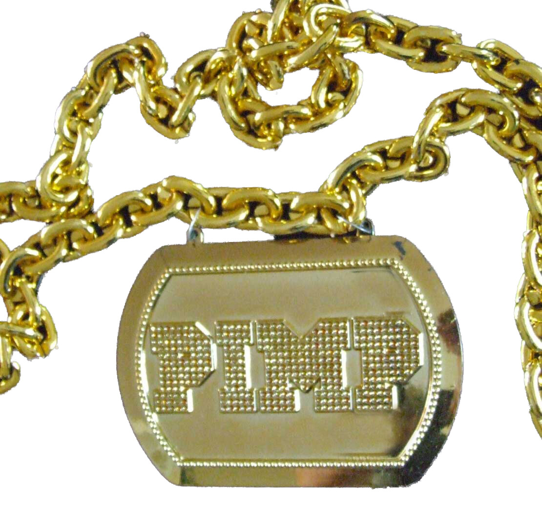 SHINY "GOLDEN PIMP PLAQUE CHAIN" MARDI GRAS NECKLACE BEAD BLING GAG ...