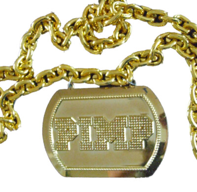 SHINY "GOLDEN PIMP PLAQUE CHAIN" MARDI GRAS NECKLACE BEAD BLING GAG ...