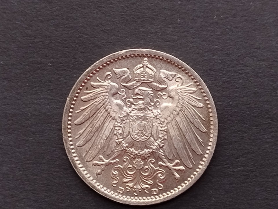 RARE GERMANY EMPIRE 1 MARK SILVER COIN 1915 D - 0.900 SILVER UNC ...