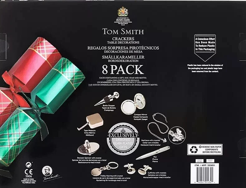 Tom Smith 8 Pack Luxury Christmas Crackers Silver Plated Gifts Red ...