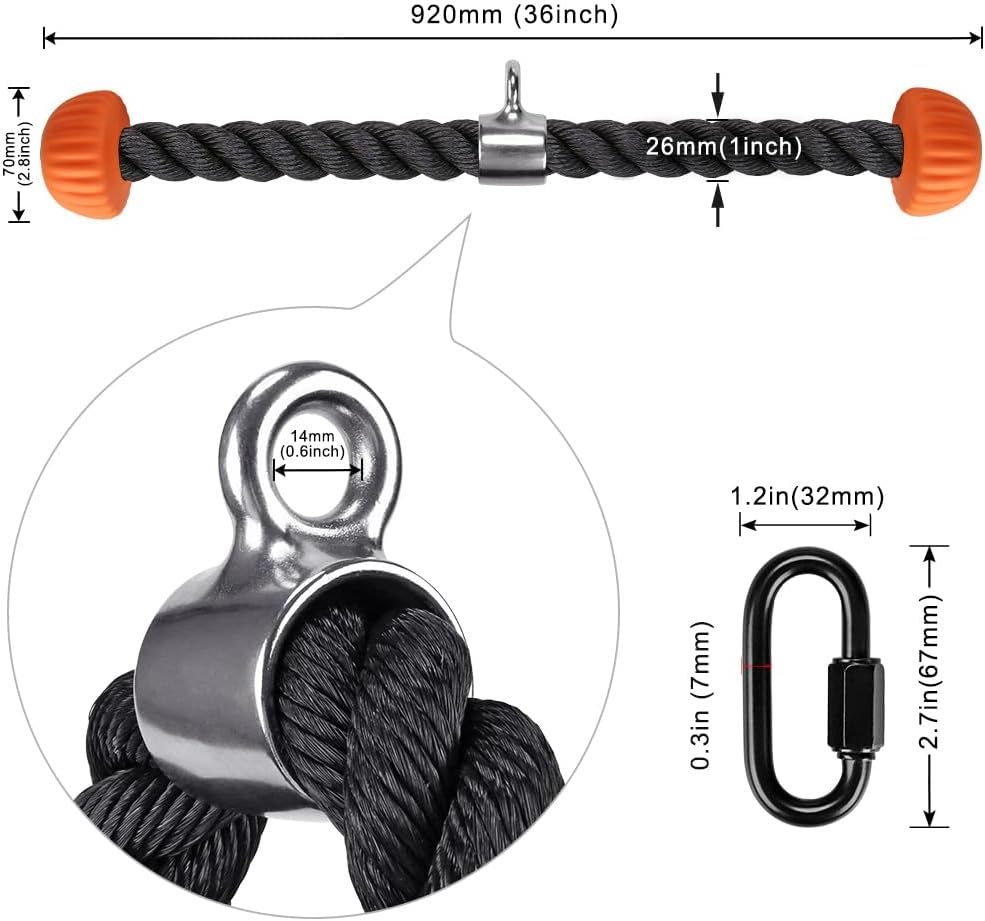 Tricep Rope, Cable Machine Attachments Pulley System Gym Pull Down Rope ...