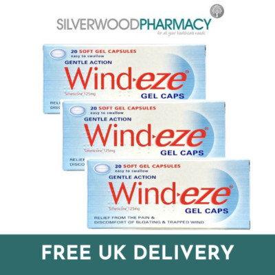 3x Wind-eze Simeticone - Relief from Trapped Wind, Bloating 20 Soft Gel ...