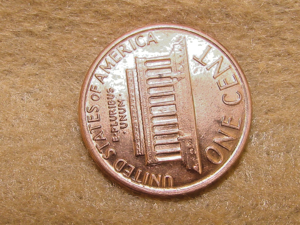 1986 Lincoln Memorial Penny Coin No Mint Mark Liberty "L" in Rim Cent ...