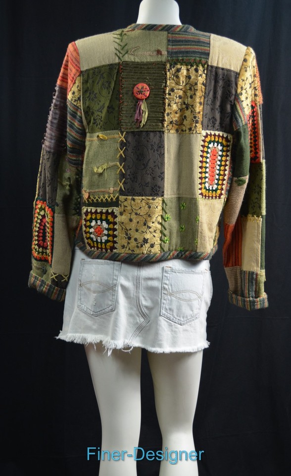 CRYSTAL HANDWOVEN shabby blazer patchwork jacket artsy light coat open ...