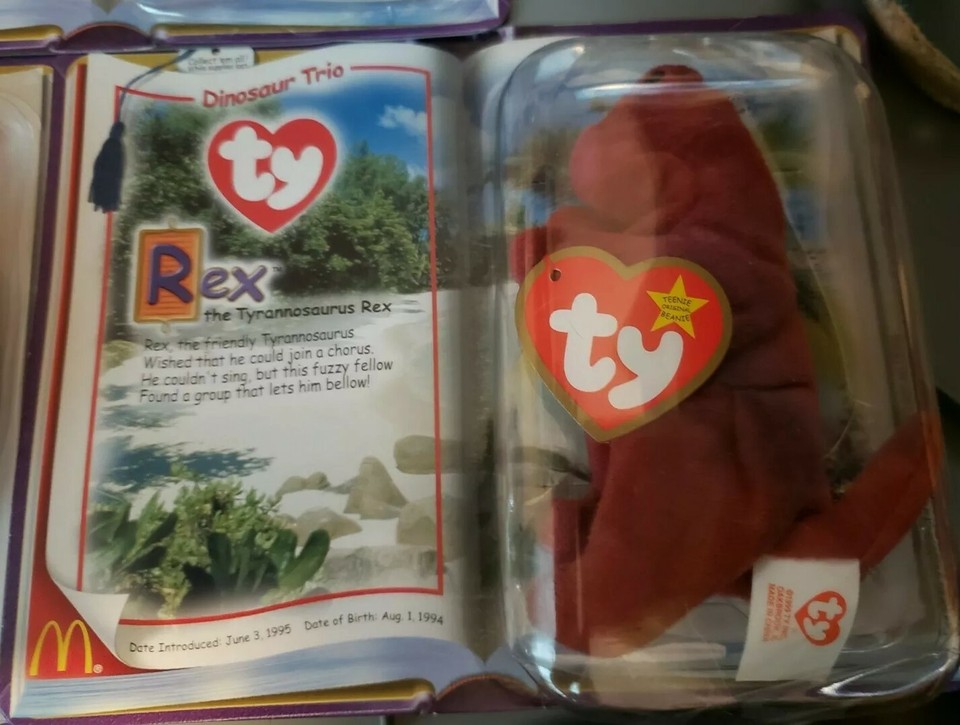 1999 TY McDonald's Beanie Baby Dinosaur Set w/Lot of 2 Beanies & 1 Rex ...