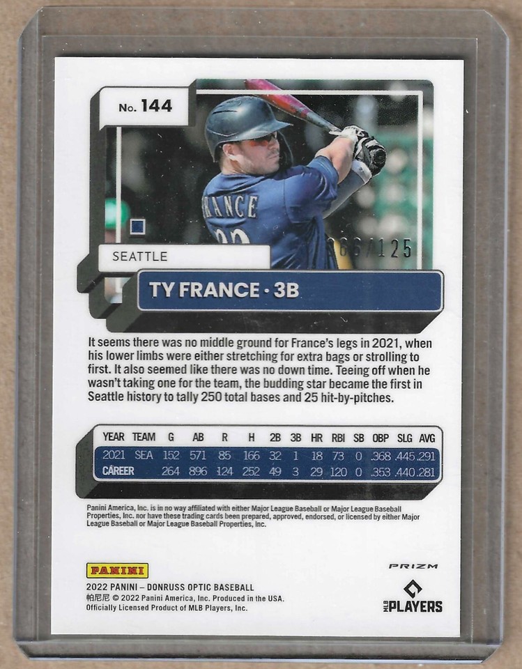 2022 Optic Orange Prizm 144 Ty France /125 Seattle Mariners MLB ...