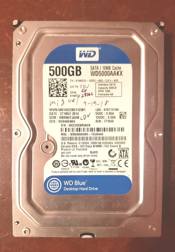 WD Blue WD5000AAKX 500GB, Internal 7200 RPM 3.5" Hard Drive Storage ...