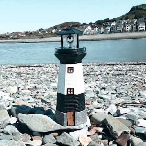 Solar Lighthouse Statue Outdoor Spinning Guiding Light Lawn Patio ...