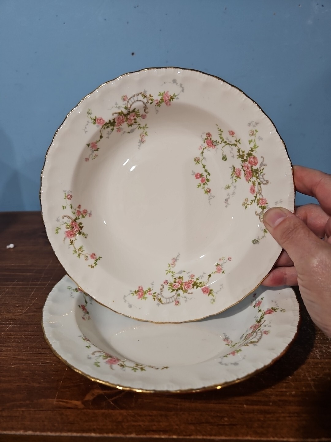 POPE GOSSER: JEAN, SOUP BOWLS, set of 2, pink roses, gold trim, VTG | eBay