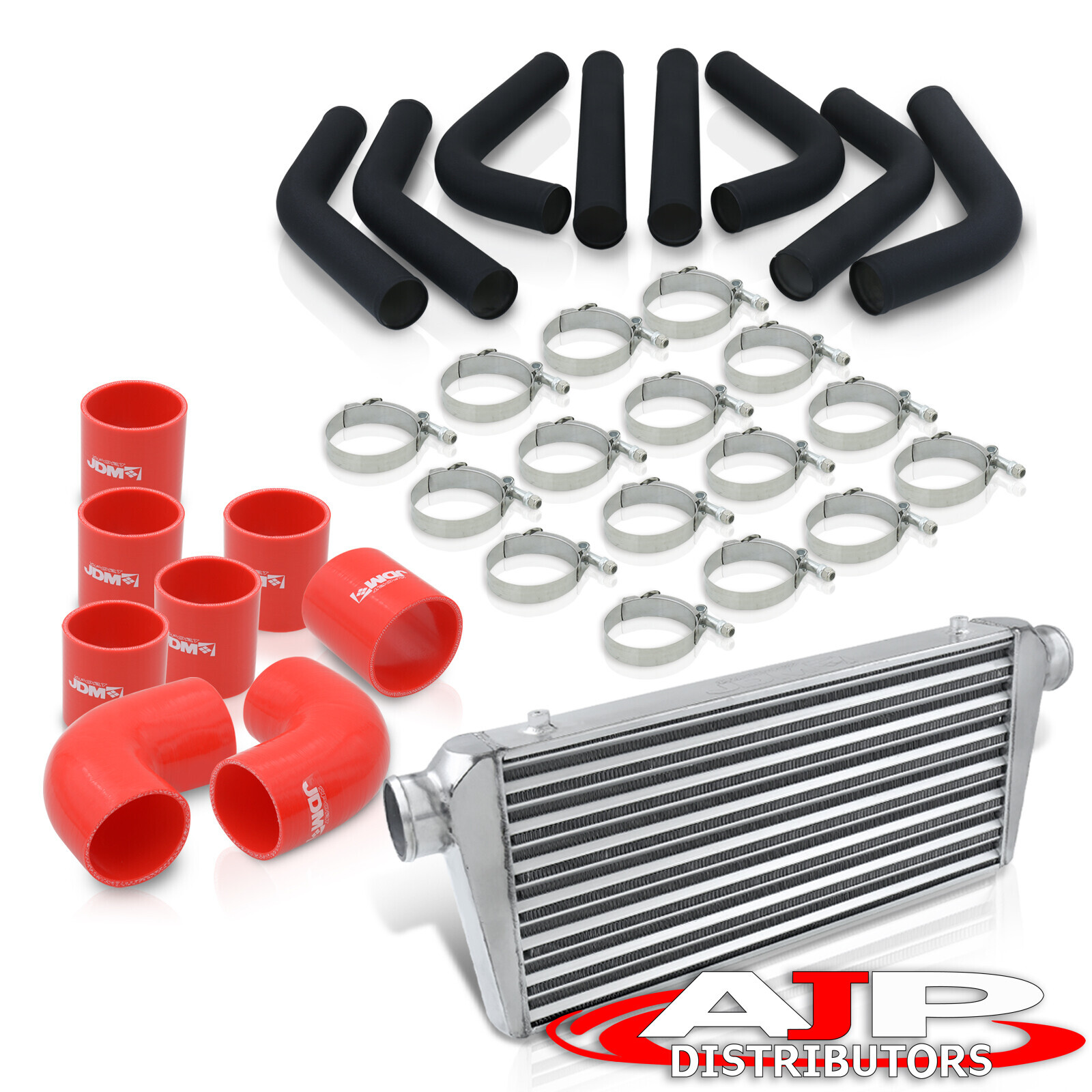 3" FMIC Intercooler 90 Degree Turbo Piping Kit Black 8PC + Clamps & Red ...