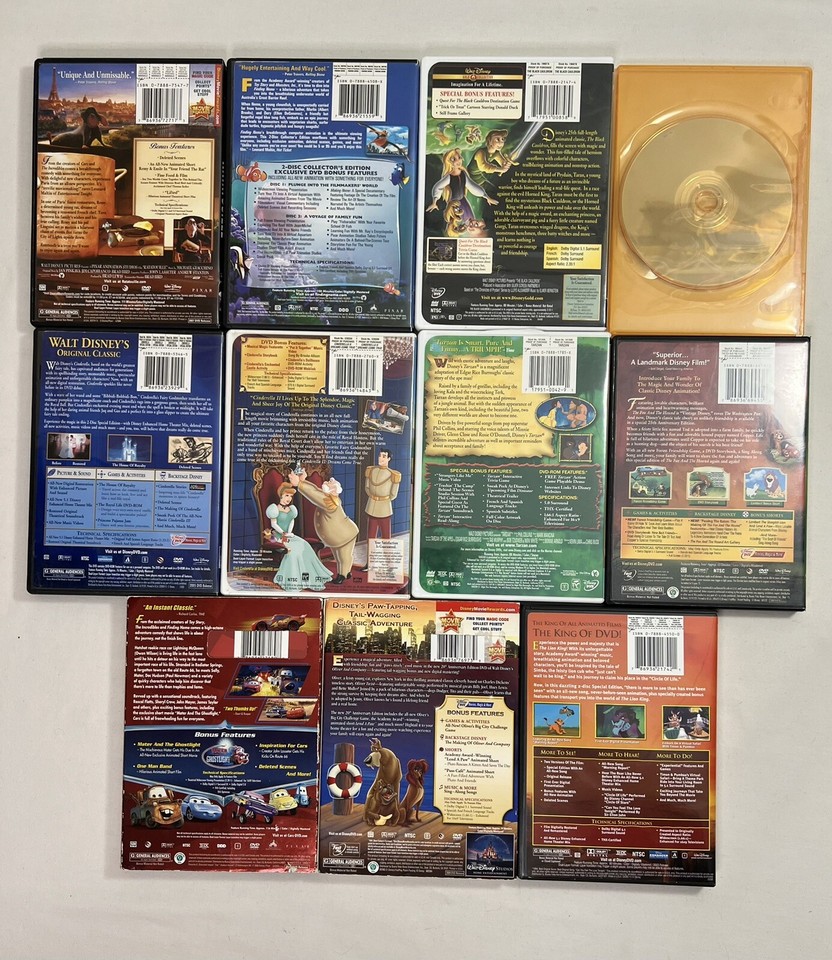 11 Disney Animated Movies DVDs Cars, Ratatouille, Lion King, Finding ...