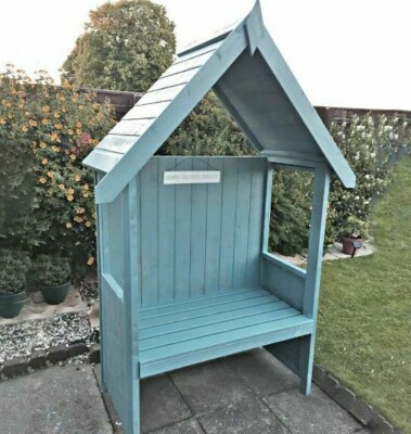 WOODEN GARDEN ARBOUR SEAT HUT PRESSURE TREATED TIMBER 2 SEATER BENCH ...