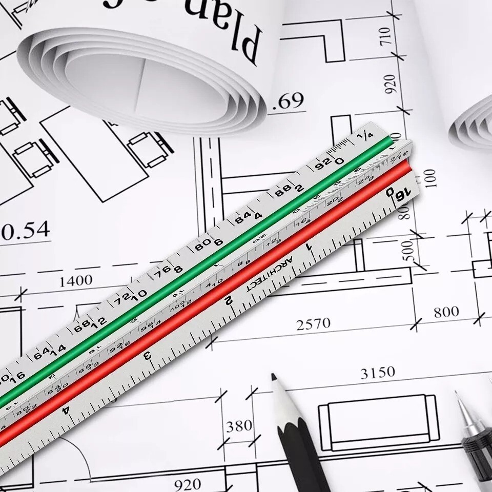 12" Architectural Scale Ruler Aluminum Architect Scale Triangular Scale ...