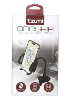 Tzumi Hands Free Universal Design OneGrip Black Cup Holder Phone Mount ...