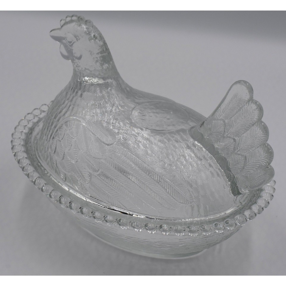 VINTAGE Indiana Clear Glass Covered Chicken on Nest Candy Dish Sitting ...