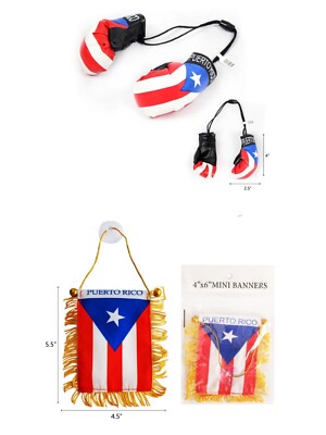 Puerto Rico Banner Flag Suction And Car Rearview Mirror PR Boxing Glove ...