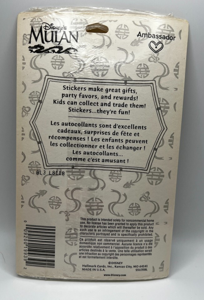 Vintage NEW pack BEAUTIFUL Disney MULAN Stickers! Mushu | eBay