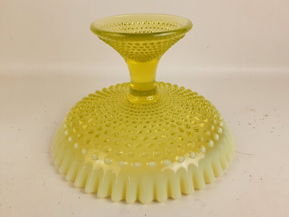 Fenton Vaseline Uranium Yellow Opalescent Hobnail Glass Pedestal Bowl ...