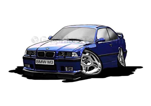 BMW M3 - E36 Blue Caricature Car Cartoon A4 Print | eBay