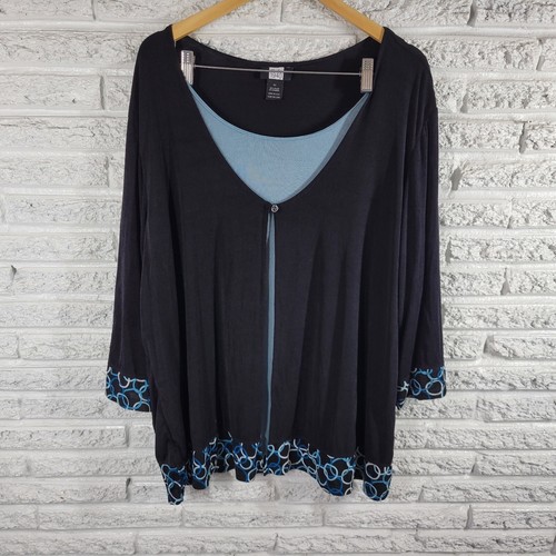 Studio 1940 Womens Top 4X Plus Tunic Black Blue One Button Office ...