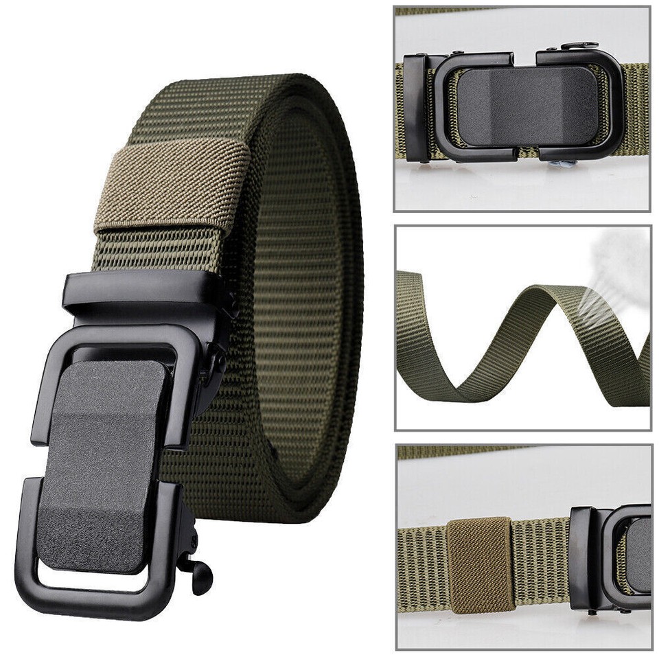 Tactical Men Nylon Belt Automatic Buckle with Slide Ratchet Belts Waist ...