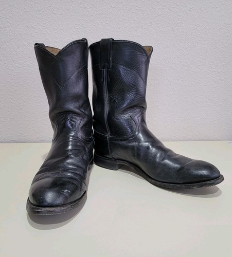 Size 9.5D - Justin Men's Roper Black Leather Western Cowboy Boots | eBay