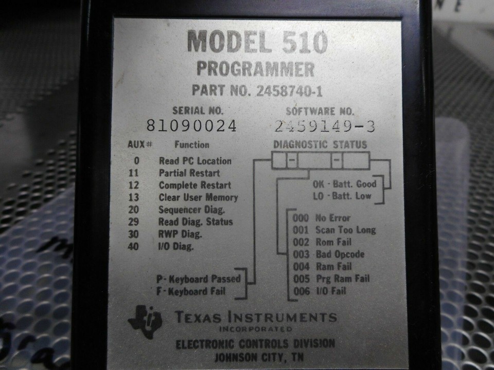 Texas Instrument 2458740-1 Model 510 Hand Held Programmer Used With ...