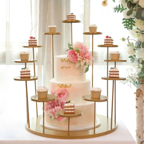 29" Tall Gold Metal Tiered 12-Arm round Dessert Plate Stand, 12 Cupcake ...