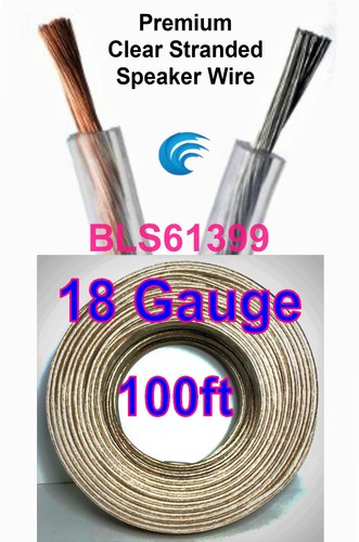 100' ft 18 Gauge Clear Stranded Speaker Wire Home Car Stereo Audio ...
