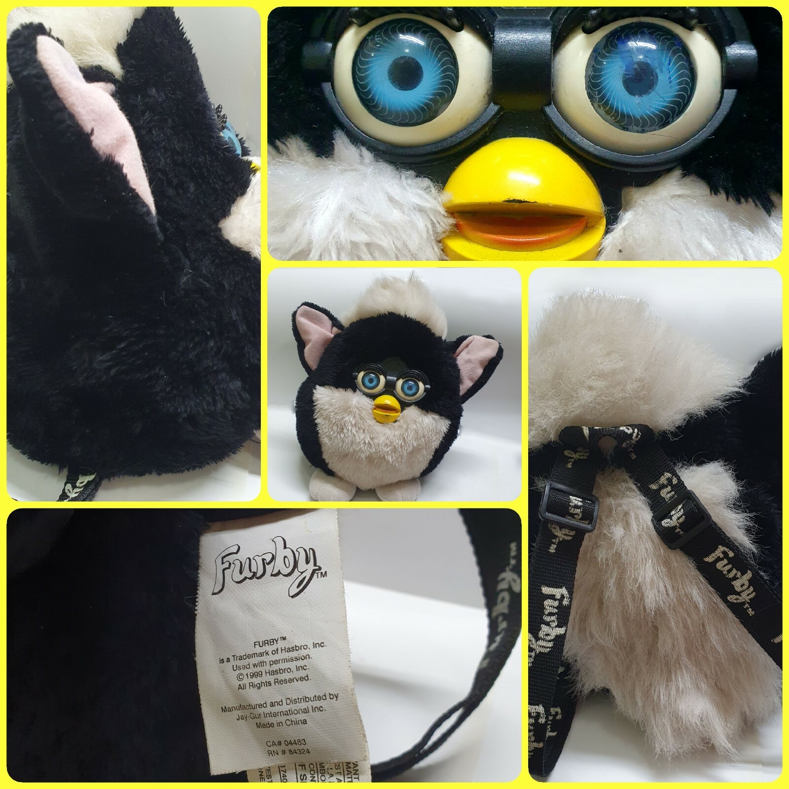 BACKPACK Vintage Furby 1999 Rare Black & White Plush Hasbro Adjustable ...