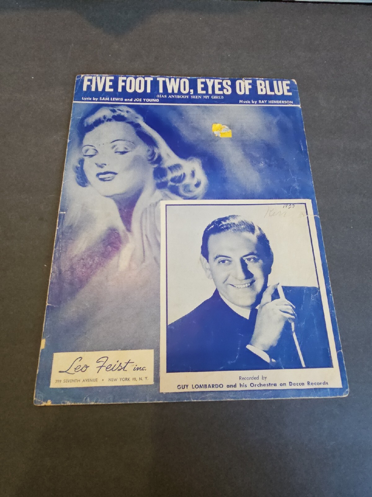 FIVE FOOT TWO EYES OF BLUE ORIGINAL 1949 SHEET RECORDED MUSIC GUY ...