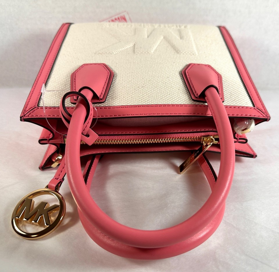 Michael Kors Mercer Medium Logo Embossed Cotton Canvas Satchel ...