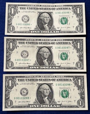 US Series 2021 $1.00 Star Note, Three (3) Consecutively Numbered Star ...