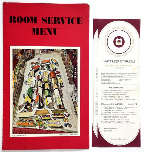 Original Vintage ROOM SERVICE Menu & Door Hanger HYATT REGENCY BRUSSELS ...