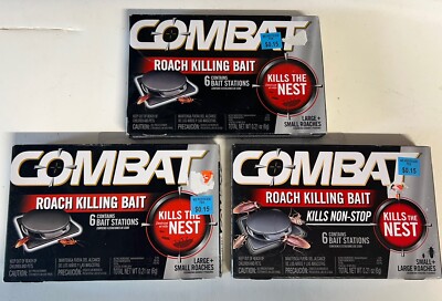 3 Boxes Combat Roach Killing Bait Stations (18 Total Baits) NEW FREE ...