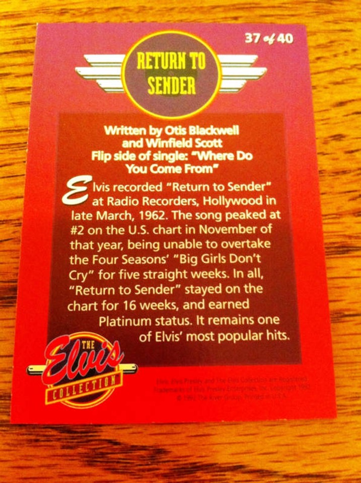 ELVIS PRESLEY ~ BONUS FOIL CARD ~ RETURN TO SENDER No. 37 | eBay