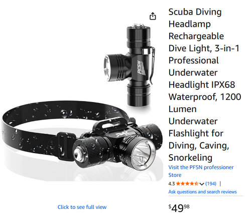 Scuba Diving Headlamp Rechargeable Dive Light, 3-in-1 Professional ...